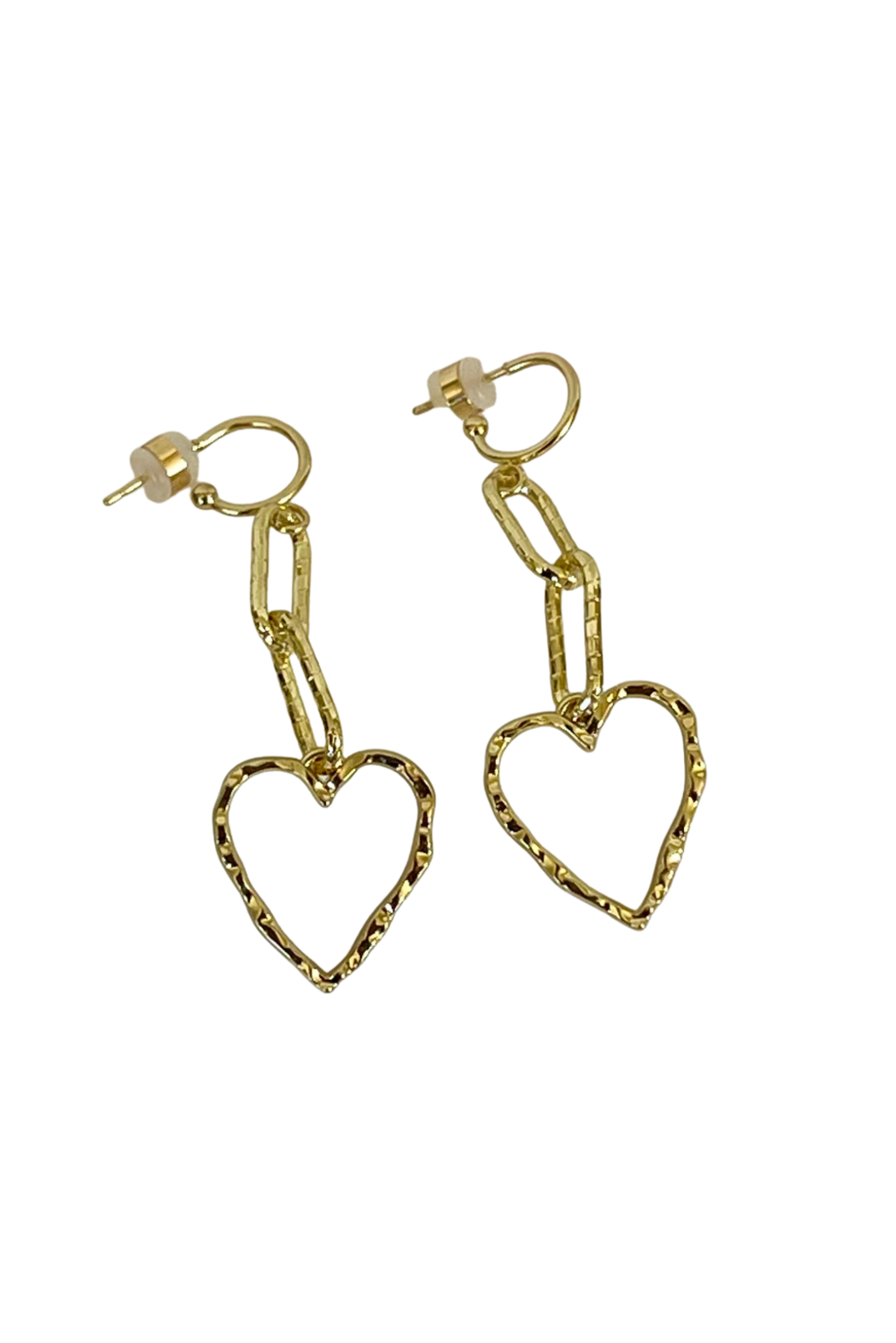 PENNY FOGGO GOLD TEXTURED HEART AND CHAIN HALF HOOPS – THE VOGUE STORE