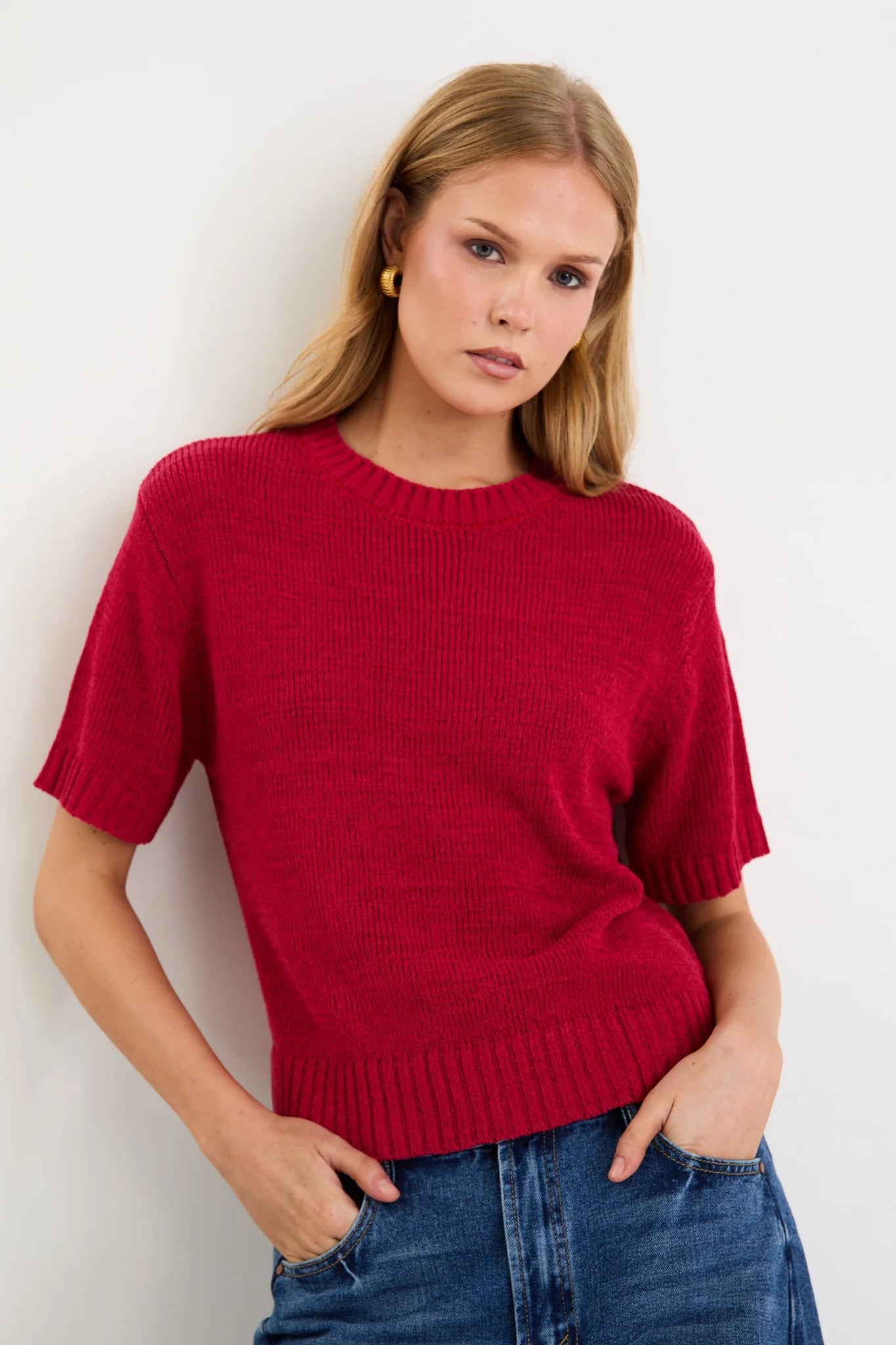 BY ROSA LOVEABLE CHERRY TAPE YARN KNIT TEE - CHERRY – THE VOGUE STORE