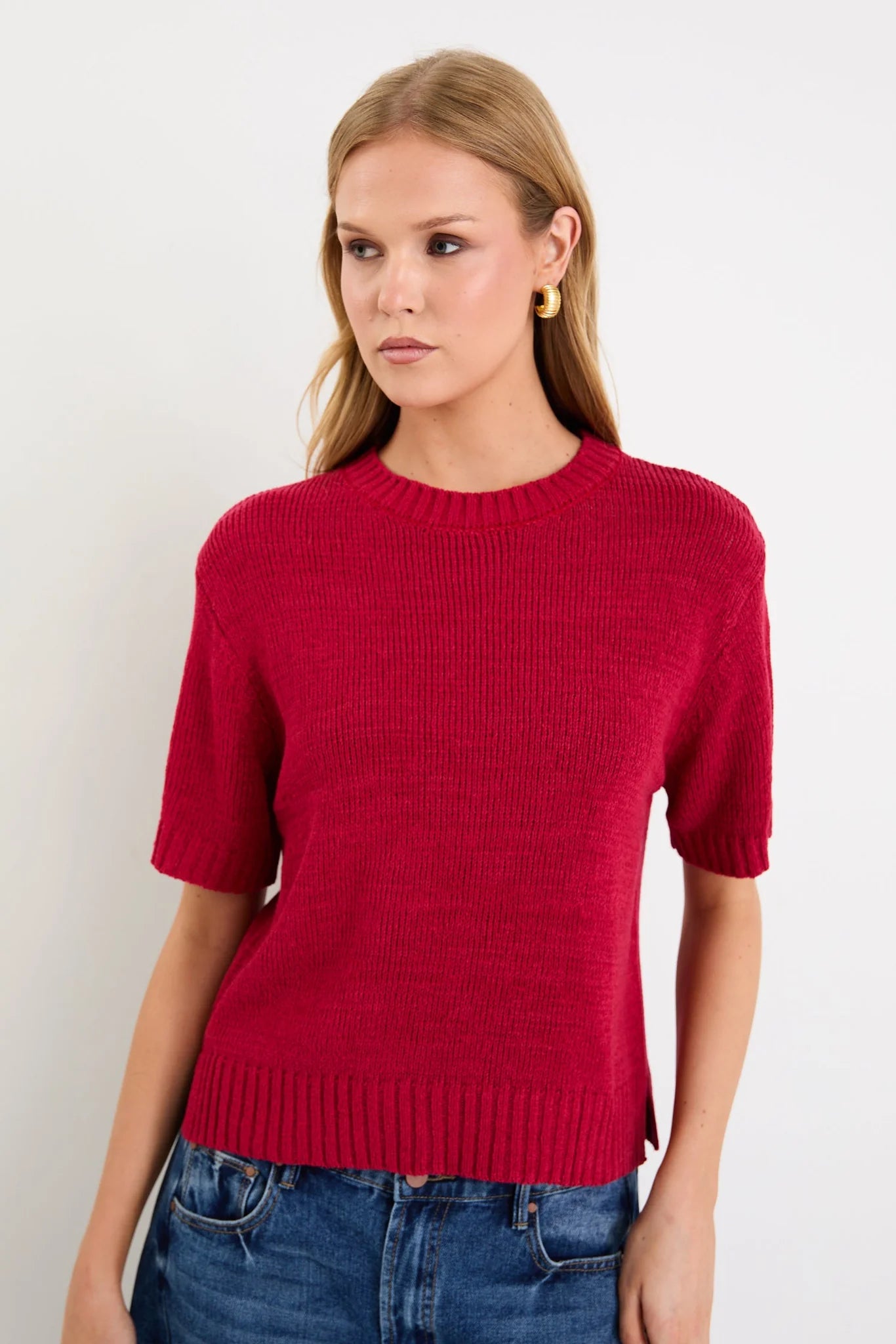 BY ROSA LOVEABLE CHERRY TAPE YARN KNIT TEE - CHERRY – THE VOGUE STORE