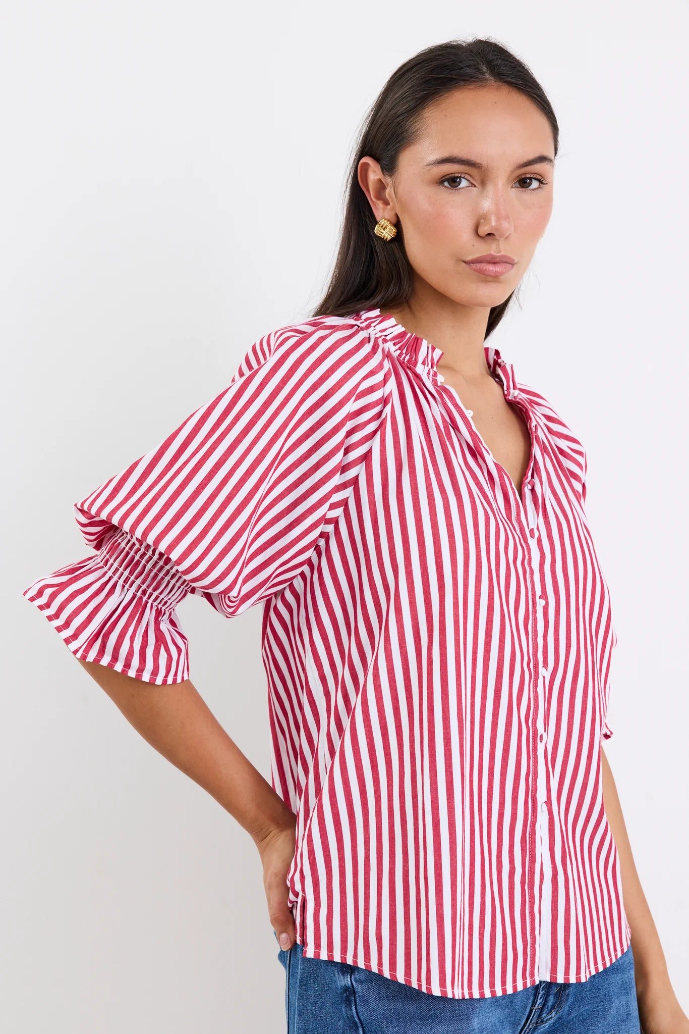 IVY + JACK NOETIC RED STRIPE SHORT SLEEVE BLOUSE – THE VOGUE STORE